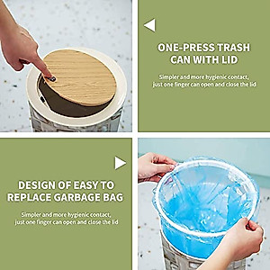 IBPNKFAZ89 Small Trash Can with Lid Closeup Photo of Mother of Pearl Tiles Garbage Bin Wood Waste Bin Press Cover Round Wastebasket for Bathroom Bedroom Kitchen 7L/1.8 Gallon