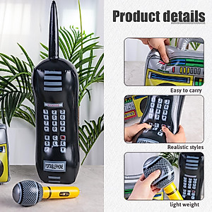 FUTUREPLUSX 3PCS Inflatable Props for Party, Inflatable Mobile Phone Boombox Blow Up Microphone for 80s Party Decorations Hip Hop Theme Birthdays Party Supplies