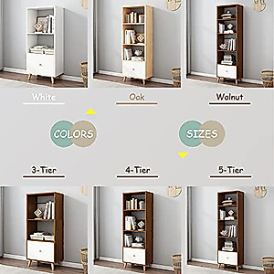 IOTXY 3-Tier Open Shelves Bookcase - 47" Height Modern Free Standing Wooden Cube Bookshelf with Storage Drawer and Legs, Walnut