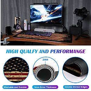 Large Extended Gaming Mouse Pad with Stitched Edges, Non-Slip Waterproof Rubber Base Mouse Pad for Office, Computer, Keyboard, Laptop and Home Desk Pad 35.4 x 15.7 x 0.12 Inch (American Antique Flag)