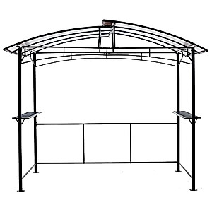Voohek Grill Gazebo 8x5ft, Outdoor Patio Canopy, BBQ shelter with Steel Hardtop and Side Shelves,Black