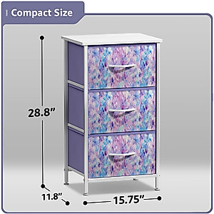 Sorbus Nightstand Storage Organizer Chest with 3 Drawers - Kids Girls, Boys Bedroom Furniture Chest for Clothes, Closet Organization - Steel Frame, Wood Top, Fabric Bin (3-Drawer, Blue/Pink/Purple)