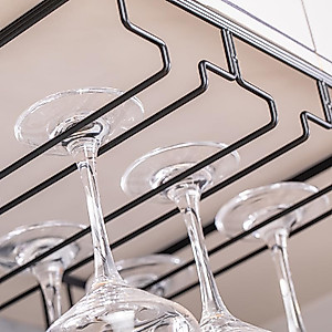FIAMER Wine Cup Holder Table Decoration Storage Hanger Metal Organizer for Bar Kitchen 3 Rows Stemware Rack Under Cabinet Stainless Steel Hanger Storage Shelf Black