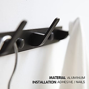 4 Hooks Matte Black Bathroom Towel Hooks Mounted Wall Adhesive Heavy Duty Farmhouse Bath Coat Stick on Rack Hat Wall Hook Sticky Black Kitchen Robe Rack Coat Hook Black 4 Hooks Rack Towel for Bathroom