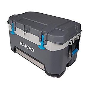 Igloo BMX 72 Quart Cooler with Cool Riser Technology, Fish Ruler, and Tie-Down Points - 18.70 Pounds - Carbonite Gray and Blue