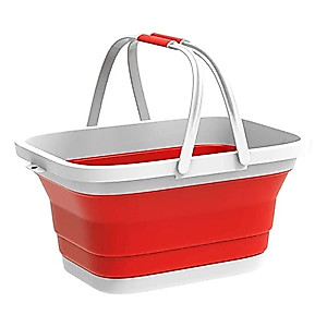 Collapsible Basket-Space Saving Pop Up Handbasket for Supplies, Dishes, Drinks, and More-Foldable Multiuse Carrying/Storage Bin by Lavish Home (Red)