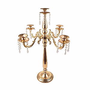 Vincidern Gold Candelabra Centerpiece, 5 Arm Candelabra Candle Holder for Wedding Dining Table Decor, Birthday Party, Christmas, Home Decor (28 Inch Tall)