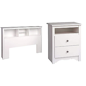 Prepac Stylish Full/Queen Headboard with 3 Compartments Monterey 2 Drawer Nightstand