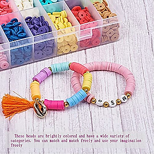 Dulzod 4800Pcs Clay Beads for Jewelry Making Bracelet Kit,Flat Round Polymer Heishi Clay Beads with Pendant and Jump Rings Smiley Letter Beads for Bracelets Necklace Earring DIY Craft-24 Colors 6mm