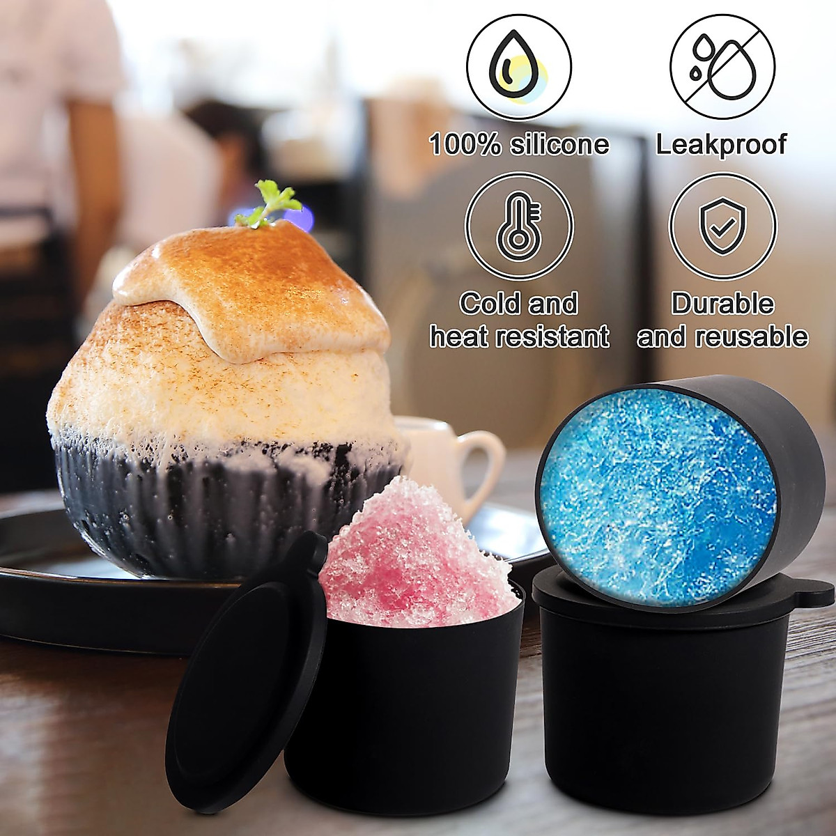 4PCS Ice Molds Replacement for Kitchenaid, Reusable Silicone Ice Molds with Lids Replacement Compatible with Ice Shaver Machine Accessories Easy to Clean