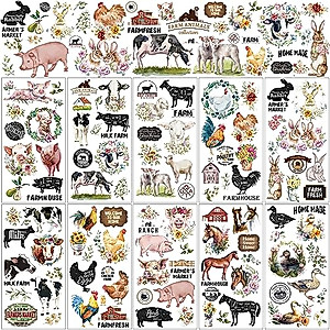 Lincia 10 Sheets Rub on Transfers for Crafts and Furniture Rub on Transfers Stickers Festive Floral Vintage Decals for Fabric Planner DIY Craft Wood Home 5.91 x 11.81 Inch (Watercolor Farm)