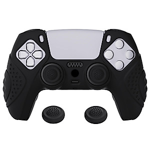 eXtremeRate PlayVital Guardian Edition Black Ergonomic Soft Anti-Slip Controller Silicone Case Cover for ps5, Rubber Protector Skins with Black Joystick Caps for ps5 Controller