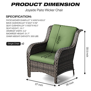 Joyside Outdoor Wicker Chair Rattan Patio Dining Chairs Set of 2 PE Wicker Patio Chairs with 4inch Seat Cushions Outdoor Patio Seating Chair for Garden, Backyard Deck(Mixed Grey/Green)