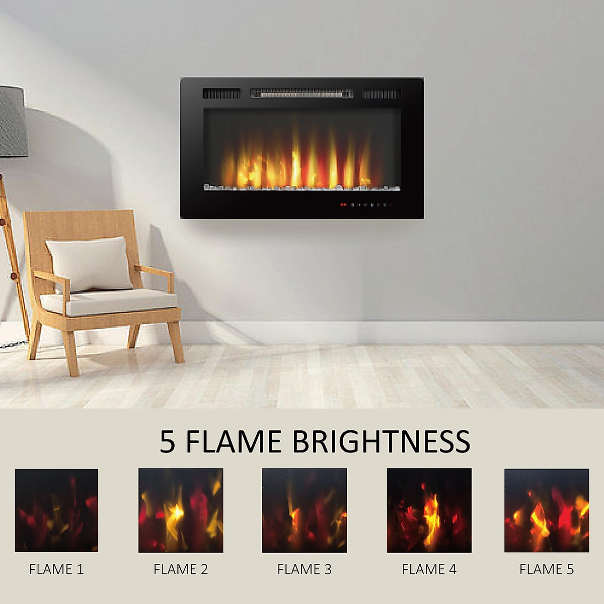 FULEIWO 30 inch Recessed and Wall Mounted Electric Fireplace, Low Noise,Fit for 2 x 4 and 2 x 6 Stud, Remote Control with Timer,Touch Screen,Adjustable Flame Color and Speed, 750-1500W