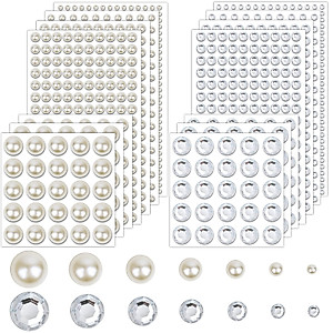 2032 Pieces Self Adhesive Hair Gems and Hair Pearls, Face Pearls and Jewels Stickers for Makeup, Crafts, Home Decor Scrapbooking Embellishments, 7 Sizes 3mm/4mm/5mm/6mm/8mm/10mm/12mm