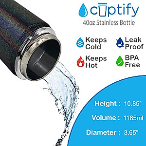 Personalized Water Bottle with Straw Lid on Black Glitter for Gym Engraved Custom Women Name 40 oz Modern Insulated Stainless