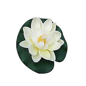 Artificial Floating Foam Lotus Flower with Water Lilys Pad Ornanments, Lifelikes Fake Lotus Flowers for Patio Pond Pool Fish Tank Aquarium Home Garden Wedding Party Special Event Decoration Milk Whi