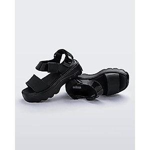 Melissa Kick Off Platform Sandals for Women - Super Soft and Flexible Vegan Chunky Platform Sandal with Adjustable Straps and Open Toe Design, Black/Black, 7