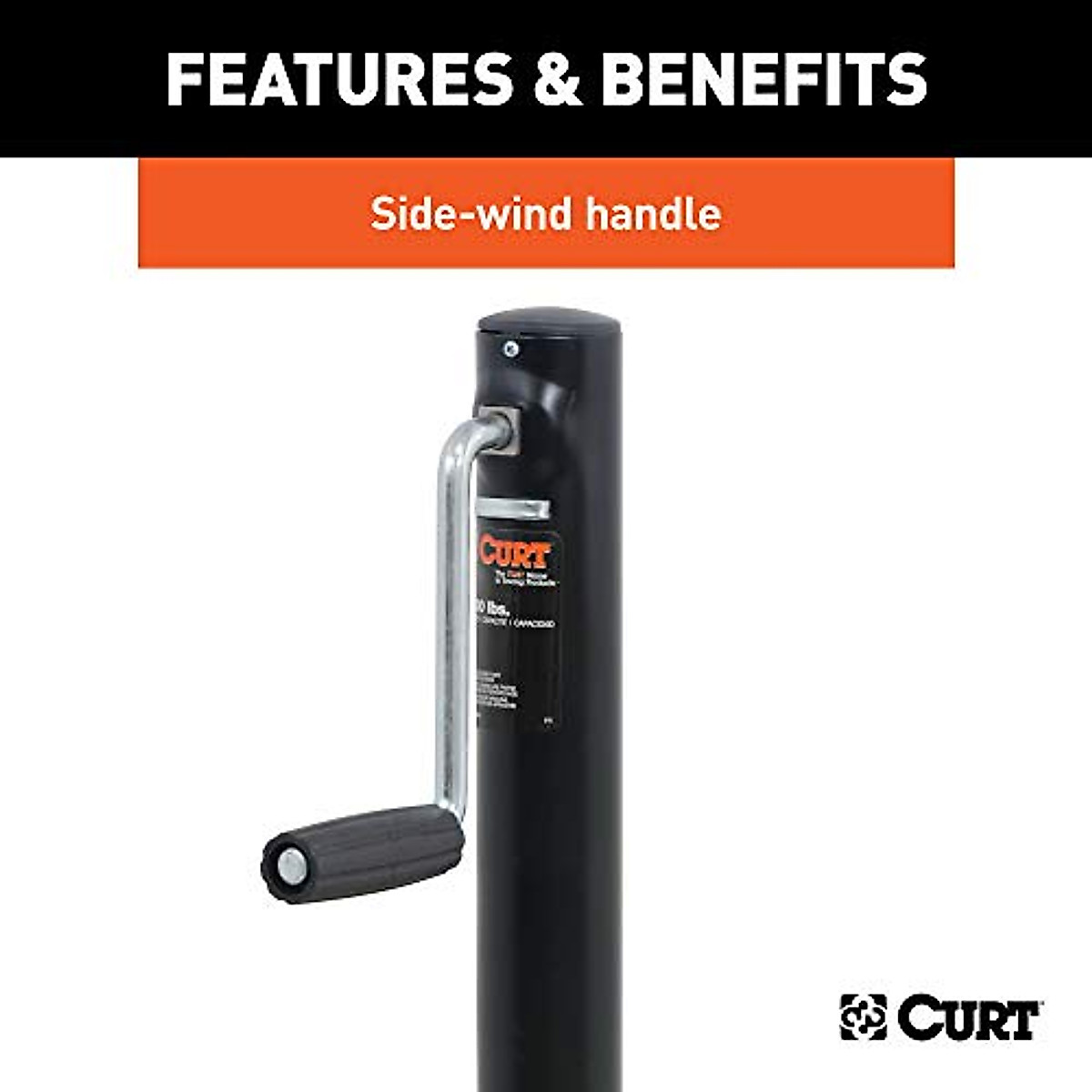 CURT 28204 A-Frame Trailer Jack, 2,000 lbs, 15 Inches Vertical Travel , Black