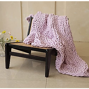Victusphia Chunky Knit Blanket Throw Chenille Knitted Yarn Throw Blanket for Couch & Bed Fall Decor Large Soft Comfy Cable Blankets & Throws Purple Lavender 50"x60"