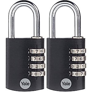 Yale 2 Pack 4 Digit Combination Lock Outdoor Waterproof Padlock for School Gym Locker, Sports Locker, Fence, Toolbox, Gate, Case, Hasp Storage (Black)