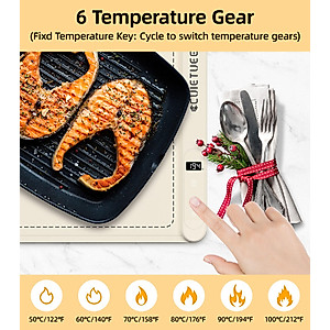 CuieTuee Electric Warming Tray 500W Upgraded Graphene Heat-Conducting Material, Rollable and Portable Food Warming Mat 6 Temperature Settings for Gatherings Parties Home Buffets Daily Use, Beige