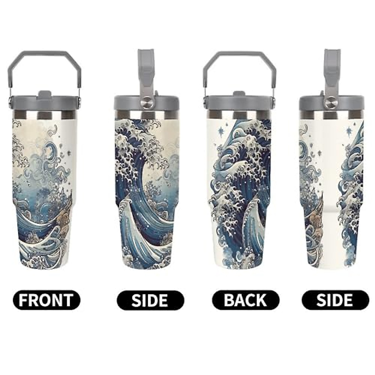 SYJTGDE Large Capacity Car Cup Blue Wave Style Fashionable Upgrade Car Cup Advanced And Beautiful Travel Cup