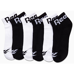Reebok Women's Comfort Cushioned Athletic Quarter Cut Socks (6 Pack), Size 4-10, BlackWhite