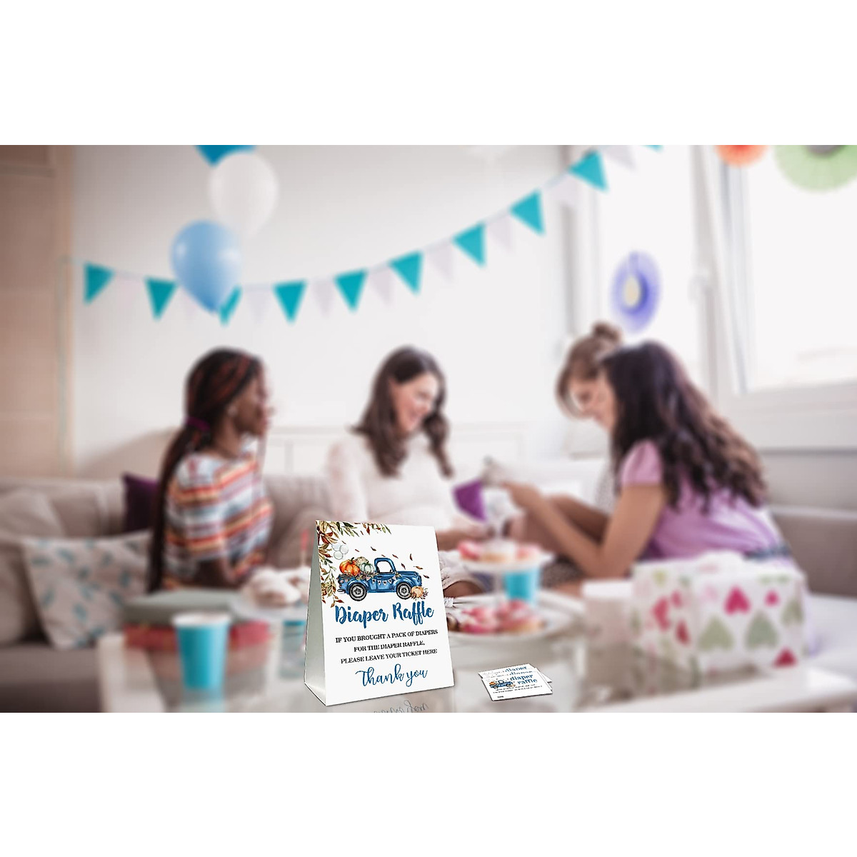 Yuansail Diaper Raffle Tickets For Baby Shower, Pumpkin Cart Themed Cards, Party Favors For Baby Showers Game Cards,1 Sign & 50 Cards Per Pack – (017-niaobu)