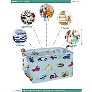 FANKANG Storage Basket,Nursery Hamper Canvas Laundry Basket Foldable with Waterproof PE Coating Storage, Office, Bedroom, Clothes,Toys (Rec-Car)