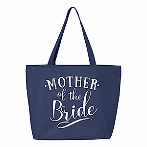 shop4ever® Mother of the Bride Heavy Canvas Tote with Zipper Reusable Shopping Bag 12 oz Navy 1 Pack