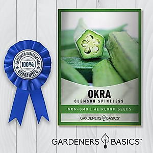 Okra Seeds for Planting - Clemson Spinless Heirloom, Non-GMO Vegetable Variety- 3 Grams Seeds Great for Summer Gardens by Gardeners Basics