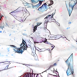 Girl's Dragon, Unicorn Fairy Baby Blanket | 30x40 Inches | Soft Minky Purple Fleece | Unique Baby Gift