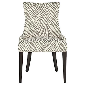 Safavieh Mercer Collection Eva Soft Linen Dining Chair with Trim Nail Head, Grey and White