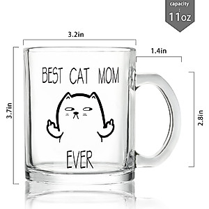 DAZLUTE Glass Coffee Mug, Best Cat Mom Ever Clear Coffee Mugs with Handle, Funny Mother’ s Day Birthday Christmas Gifts for Cat Lovers Mom Mother Women Her, 11Oz