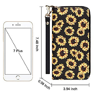 KUKOO Women’s Printed Zip Around Wallet Phone Clutch Purse Card Holder Organizer (Yellow -daisy-1)