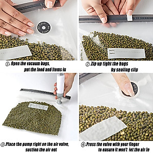 Sous Vide Bags 20pack Reusable Vacuum Food Storage Bags with 3 Sizes Vacuum Food Bags,1 Hand Pump,4 Sealing Clips for Food Storage and Sous Vide Cooking (Gray Kit)