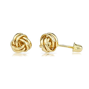 Womens 14k Gold Love Knot Stud Earrings with Long Screw-back Post…