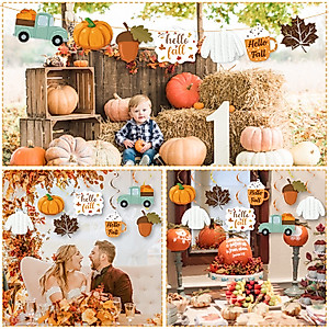 20Pcs Fall Party Hanging Decorations, Autumn Hello Fall Party Hanging Decorations, Pumpkin Leaf Truck Cutouts Thanksgiving Ornaments for Fall Party Decorations Thanksgiving Party Supplies