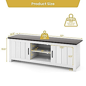 Tangkula 2 Doors TV Stand for TVs up to 65”, 57” TV Console Table with 2 Cabinets & Open Shelves, Media Entertainment Center with 2 Cable Management Holes, Wood TV Cabinet for Living Room (Dark Brown)