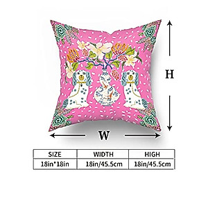 Chinoiserie Style Throw Pillow Covers 18x18 Set of 2 Dog Pillow Covers, Pink Pillow Covers Animal Cushion Cover for Couch Sofa Home Decor Cushion Covers Outdoor Decor