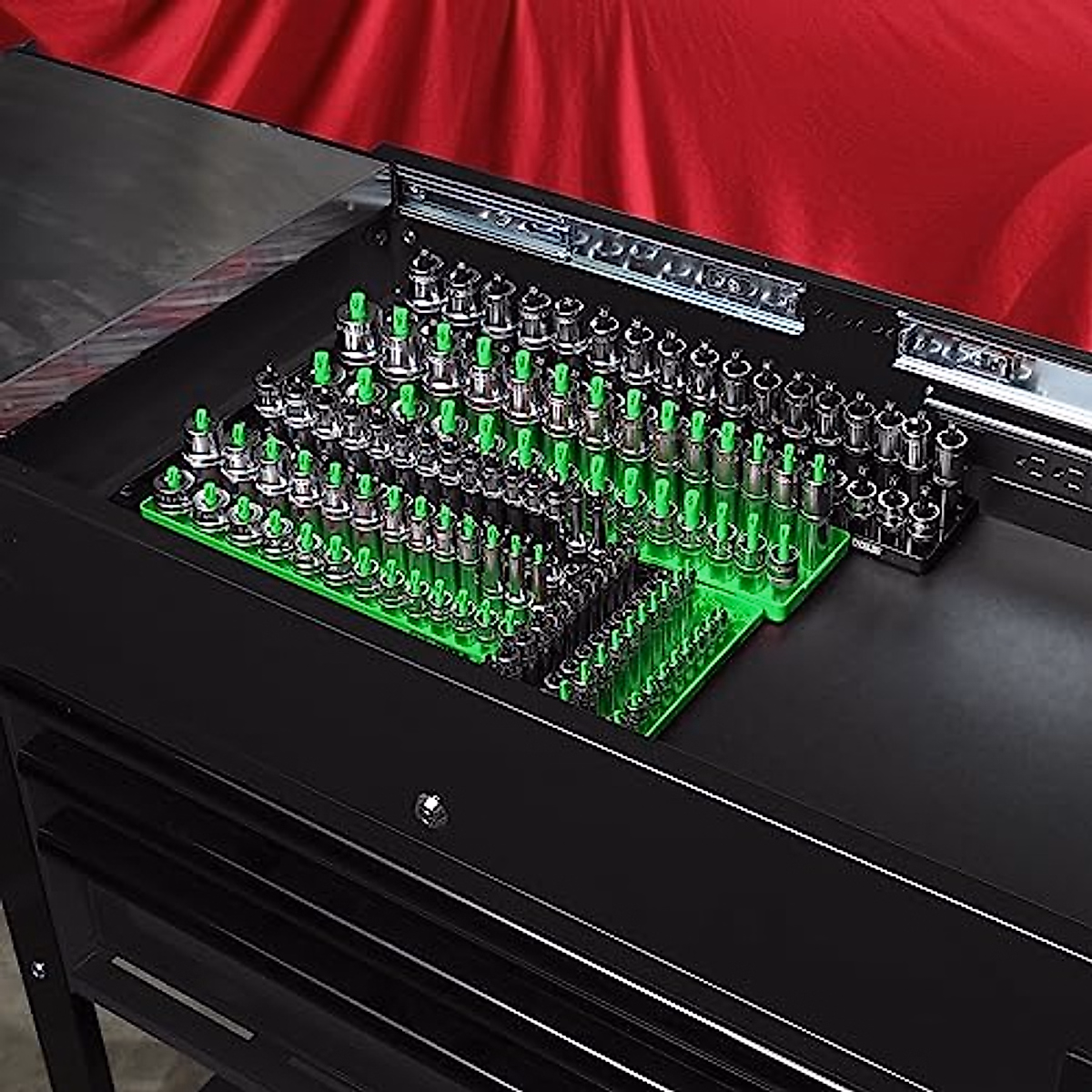 OEMTOOLS 22233 6 Piece SAE and Metric Socket Tray Set, SAE and Metric Socket Storage for Sizes 1/4", 3/8”, and 1/2" Drive, Socket Holders and Socket Organizer Tray for Toolbox, Green and Black