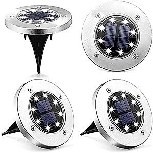 SOLPEX Solar Ground Lights 4 Pack, 8 LED Solar Powered Disk Lights Outdoor Waterproof Garden Landscape Lighting for Yard Deck Lawn Patio Pathway Walkway (White)