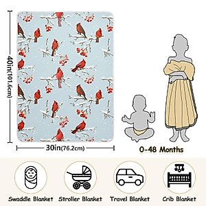 Nnamluu 30"X40" Baby Cotton Blanket Winter Birds Berries Nursery Blankets for Infants Receiving Blanket Swaddle Blanket Cardinal