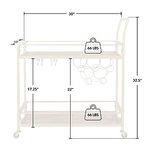 FirsTime & Co. Gold and Brown Francesca Bar Cart, 2 Tier Mobile Mini Bar, Kitchen Serving Cart and Coffee Station with Storage for Wine and Glasses, Metal and Wood, Modern