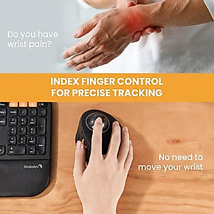 ProtoArc Wireless Bluetooth Trackball Mouse, EM03 Ergonomic RGB Rollerball Mouse Rechargeable Computer Laptop Mouse, 3 Device Connection&Index Finger Control for iPad, Mac, Windows-Black