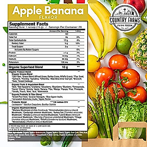 COUNTRY FARMS Super Greens Banana Flavor, 50 Organic Foods, USDA Organic Drink Mix, 20 Servings, Apple, 10.6 Oz