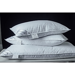 Eastwarmth Goose Feather Blend with Polyester Bed Pillows 100% Cotton, Medium Soft Soft Support Standard Pack of 1, Stripe White