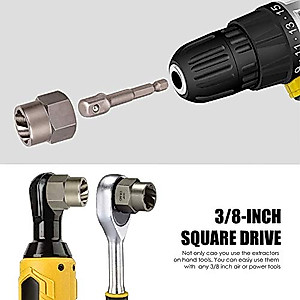 Topec 18-Piece Stripped Nut Remover, 3/8” Drive Impact Extractor Set, Damaged Bolt Nut Remover with Hex Adapter, Perfect Tool Kit for Removing Stripped, Damaged, Rounded off and Rusted Bolts & Nuts