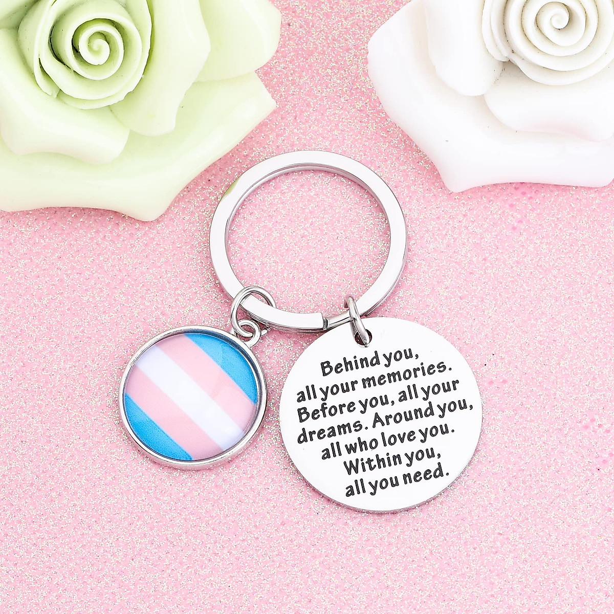 FEELMEM Pansexual Gifts Transgender Pride Gifts Behind You All Your Memories Keychain LGBTQ Trans Rainbow Jewelry LGBTQ Gifts (Rainbow-ky)